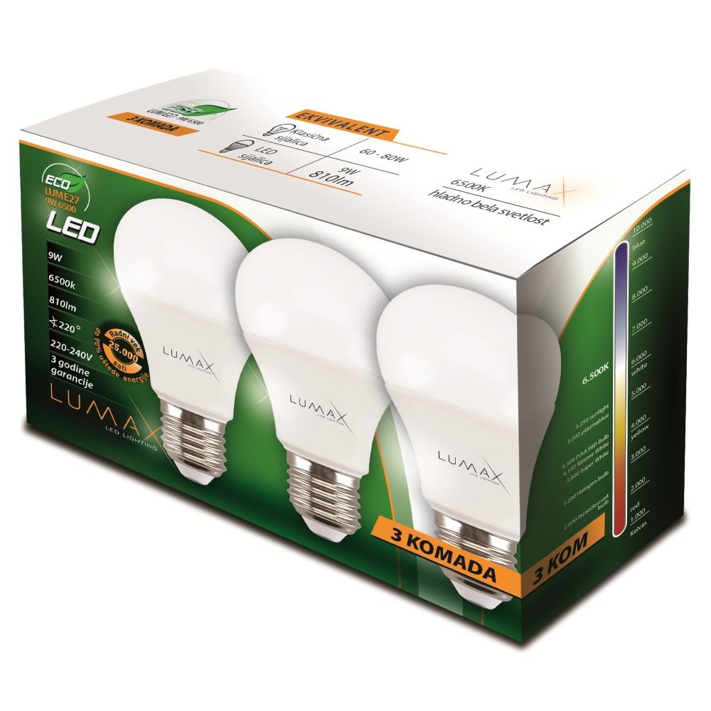 LUMAX LUME27-9W 6500K LED Sijalice od 3 komada u pakovanju | Gigatron
