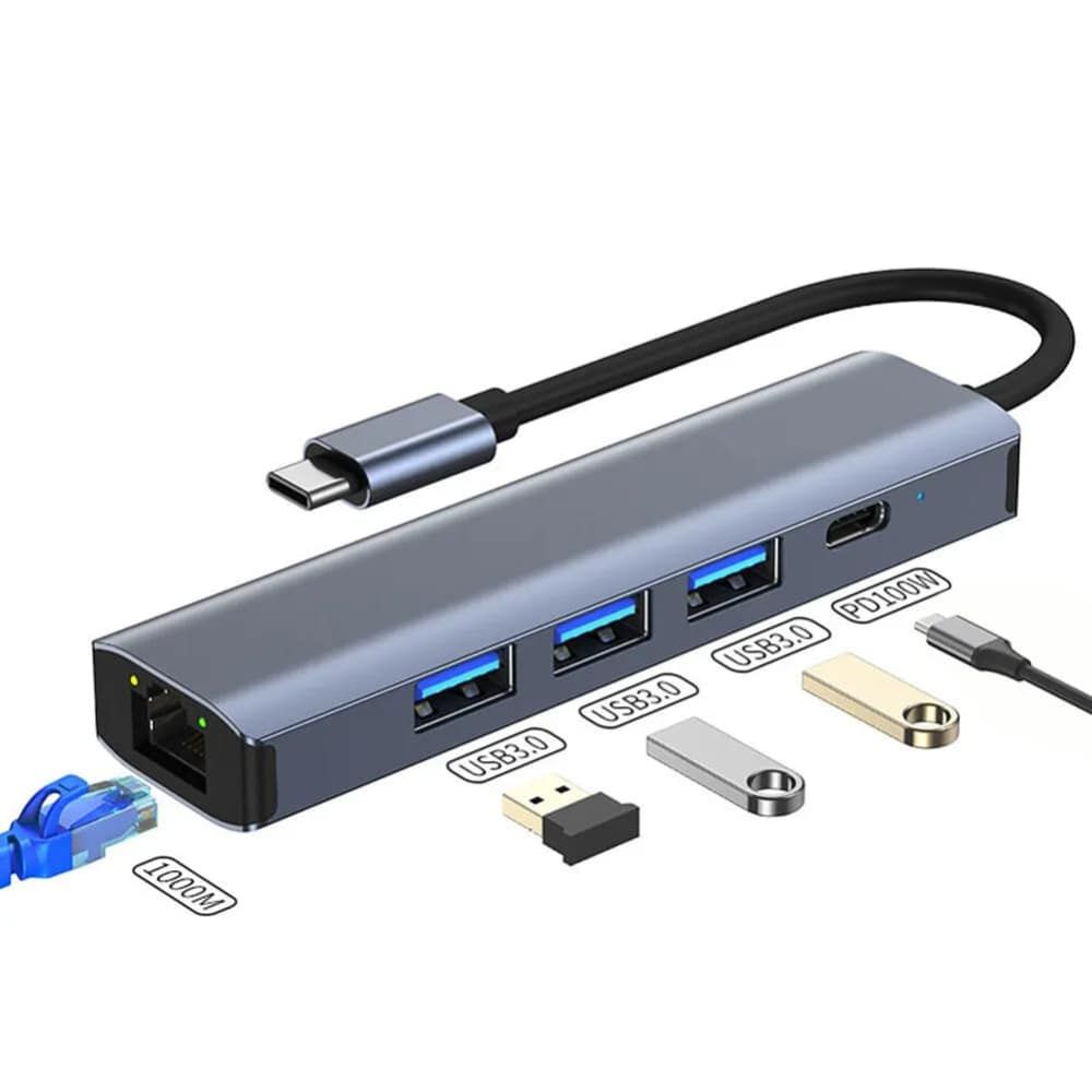 LINKOM USB-C + 3xUSB-A + RJ-45 Multiport hub | Gigatron
